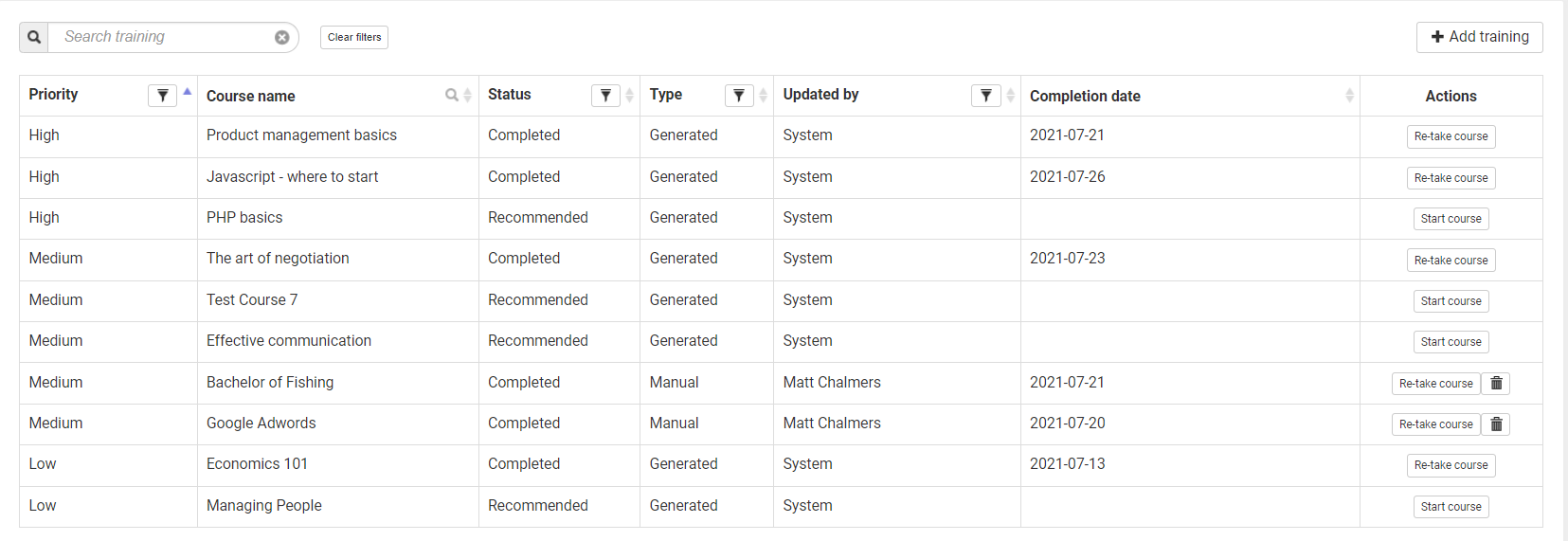 Manually Adding Courses To A Training List Skills Base Support